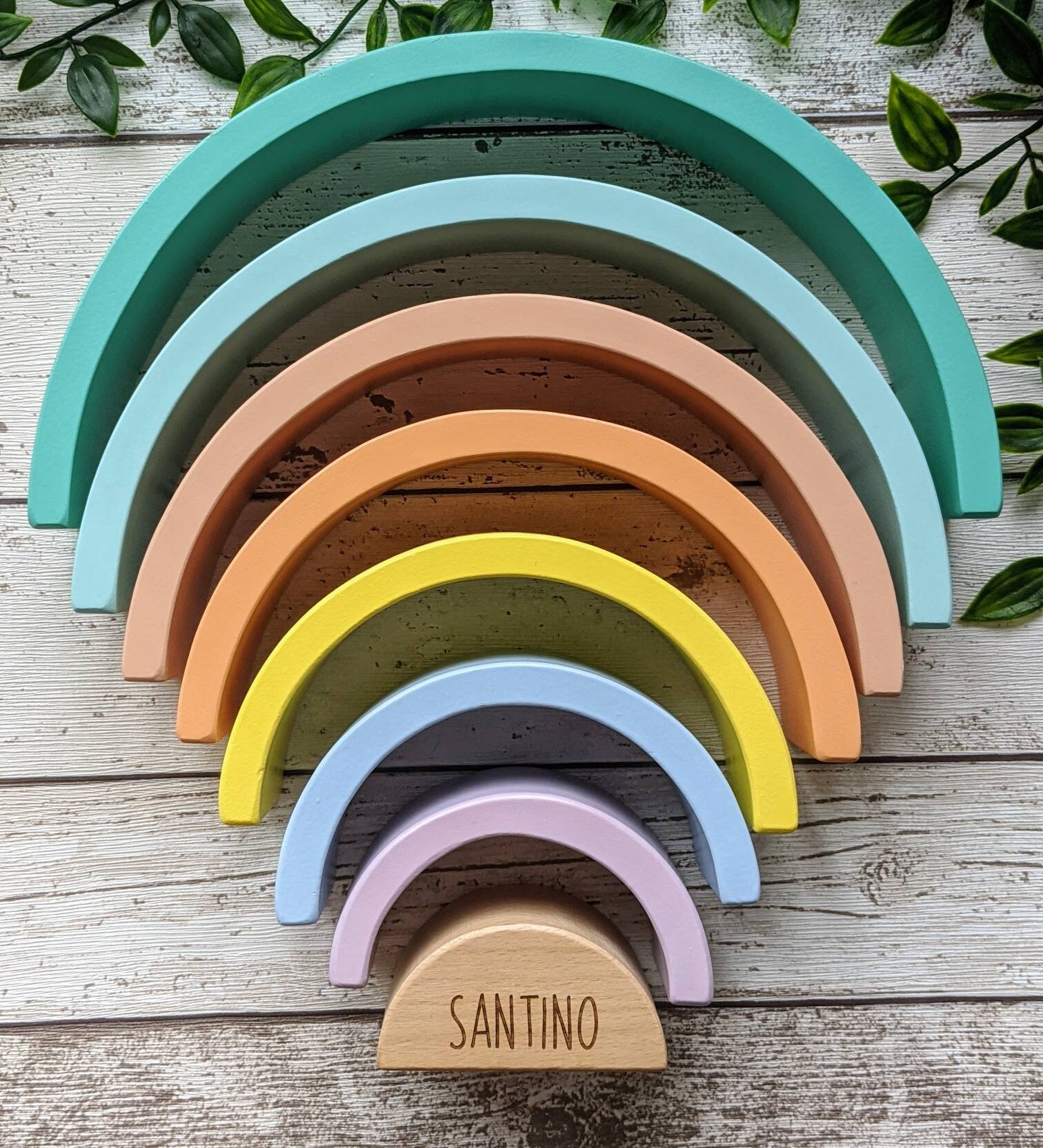 Personalised Pastel Rainbow Stacking Toy - Honey Pot Workshop