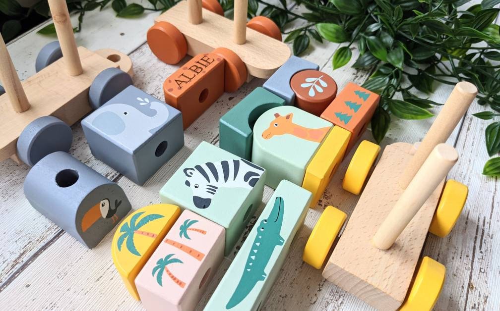 Personalised Safari Train Toy - Honey Pot Workshop