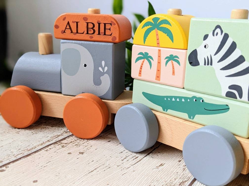 Personalised Safari Train Toy - Honey Pot Workshop