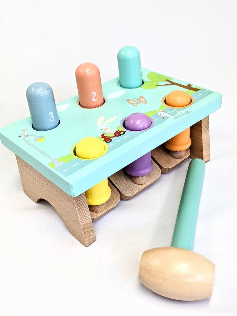 Personalised Pop Up Pastel Hammer Bench Toy - Honey Pot Workshop